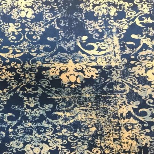 Navy Velvet Fabric l Ornament Pattern l Discount Price l Buy It Now ...